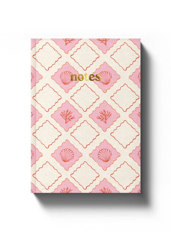 Luxe Pattern Notebook | Gold Foil | Red Shells A5 Softcover – Iris & Violet